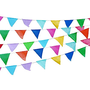 Colorful 115 ft long 70 Carnival Flag Triangle pennant banner garland. 5 Pack,Plastic for fiesta party, circus decorations supplies multicolor, Car dealer business Grand opening welcome advertising de