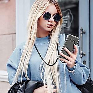 kwmobile Crossbody Case Compatible with Samsung Galaxy S8 Case - Clear TPU Phone Cover w/Lanyard Cord Strap - Black/Transparent