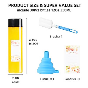 novelinks 30 Pcs 12oz Plastic Juice Empty Round Bottles with Caps, Bulk Reusable Clear Containers, Drink Beverage Containers with Black Tamper Proof Lids