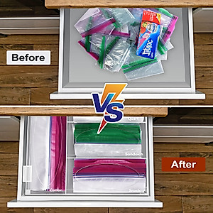 Ziplock Bag Storage Organizer for Kitchen Drawer, Acrylic Baggie Organizer, Zip Lock Bag Dispenser Holder for Gallon, Quart, Sandwich and Snack, Compatible with Ziploc, Solimo, Glad, Hefty,Great Value