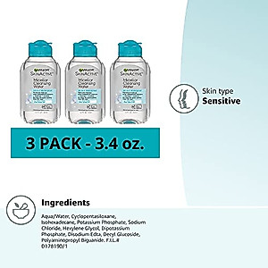 Garnier SkinActive Micellar Cleansing Water, All-in-1 Waterproof Makeup Remover and Facial Cleanser, 3.4 fl oz, 3 Pack