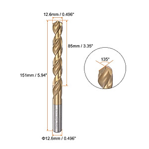 HARFINGTON Twist Drill Bit 12.6mm Titanium Coated (HSS-E) M42 High Speed Steel 8% Cobalt Straight Shank for Stainless Steel Aluminum Alloy Metal