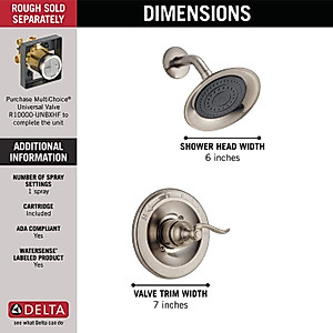 Delta Faucet Windemere 14-Series Shower Faucet Set, Shower Handle, Brushed Nickel Shower Faucet, Delta Shower Trim Kit, Stainless BT14296-SS (Valve Not Included)