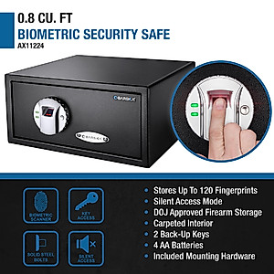 Barska AX11224 Biometric Fingerprint Security Home Safe Box 0.79 Cubic Ft, Black