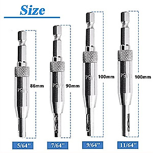 Eyech 4Pcs HSS Door Window Cabinet Self Centering Hinge Drill Bits Set Center Hinge Drill Bit Mill Tool for Opening Hole-5/64 Inch 7/64 Inch 9/64 Inch 11/64 Inch