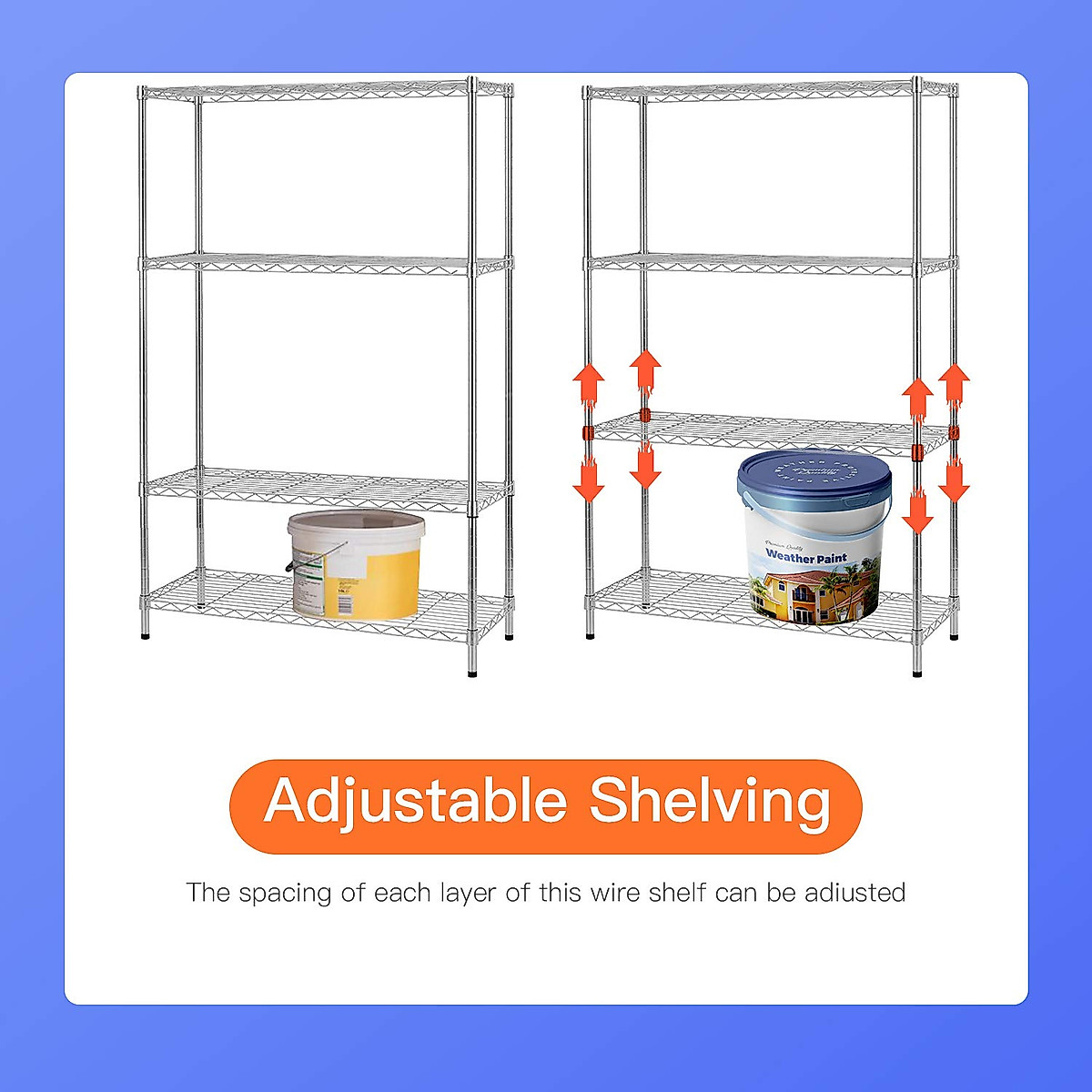FDW 14" D×36" W×54" H Commercial Wire Shelving Unit Metal Shelf with 4 Tier Adjustable Layer Rack Strong Steel for Restaurant Garage Pantry Kitchen Garage，Chrome