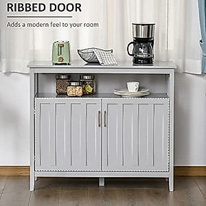 HOMCOM Sideboard Buffet Cabinet, Kitchen Cabinet, Coffee Bar Cabinet with 2 Doors and Adjustable Shelves for Entryway Living Room, Gray