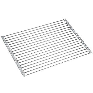 Mafegu Above Sink Dish Drying Rack Drainer,Roll Dish Rack,Kitchen Sink Countertop Multi-Use Collapsible Stainless Steel Dish Rack (20.5x13.7 in, 1)