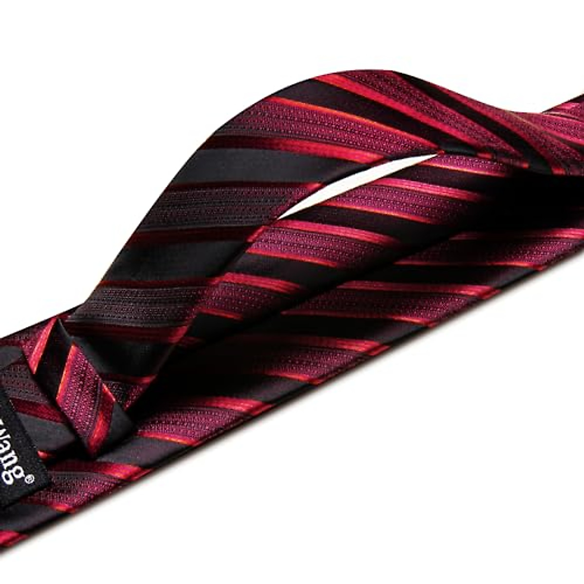 Barry.Wang Stripe Men Ties Set Classic WOVEN Necktie with Handkerchief Cufflinks Formal Black Red
