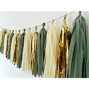 Autupy 20Pcs Sage Green Gold Mylar Tassels Garland Tissue Paper Tassels Banner DIY Kit Teal Tassel Garland Teal Gold Birthday Party Decorations for Women Men Boys Girls, Party Supplies