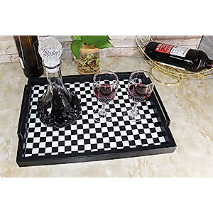 MCBZ Living Room Bedroom Decorative Tray, Coffee Table Kitchen Serving Tray, PU Leather Tray with Metal Handle 16.5 x 12.6 inches (Black and White Grid)