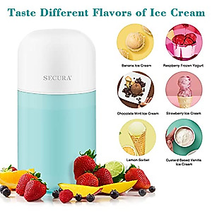 Secura Ice Cream Maker Mini Electric Ice Cream Machine for Quick Homemade Gelato, Sorbet, Frozen Yogurt with Mixing Spoon & Recipe Book, BPA-free, 0.4qt Aqua
