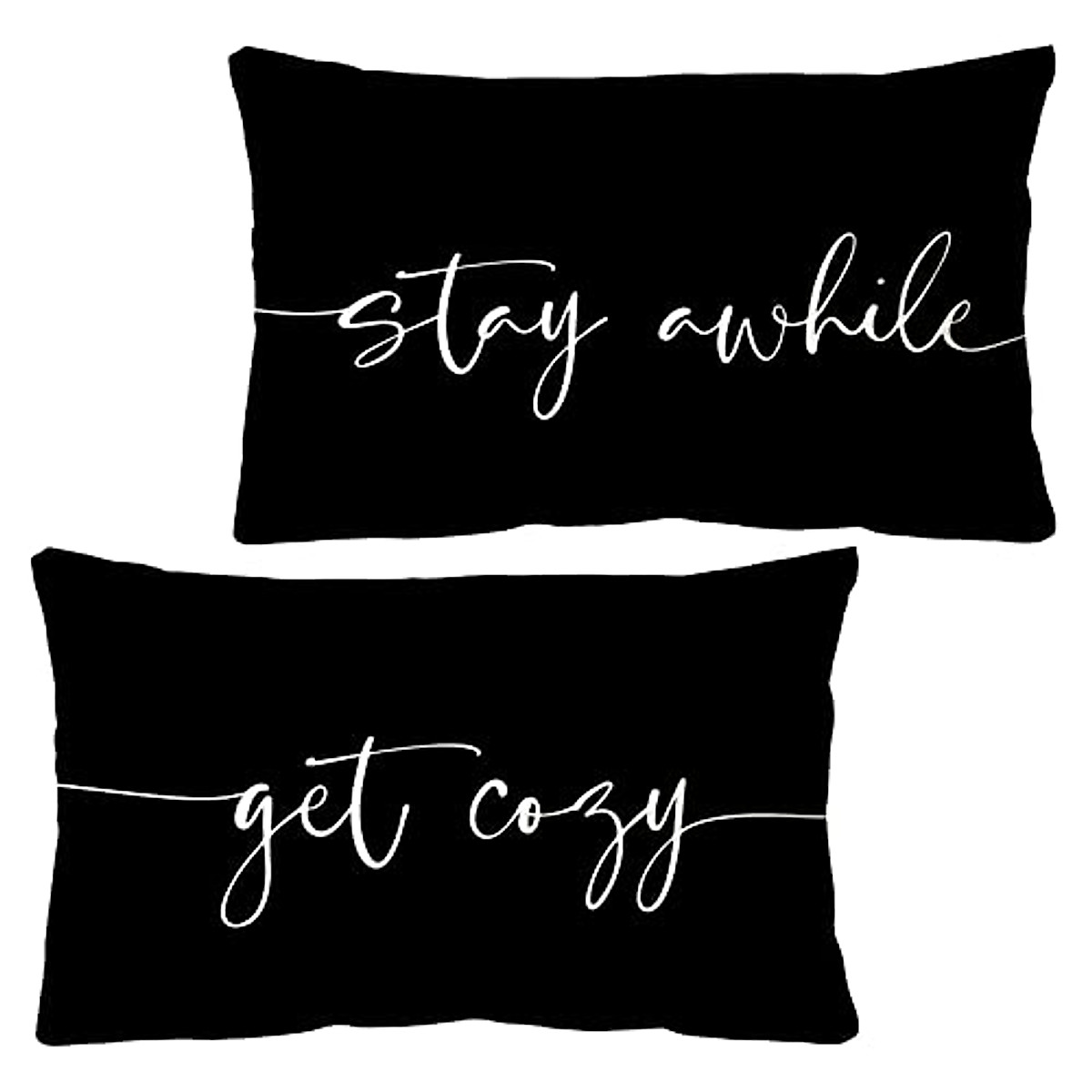 Sidhua Family Sentiment Themed Pillowcases Decorations for Home, Get Cozy Stay Awhile Black Throw Pillow Covers 12’’x20’’Set of 2, Housewarming Gifts, Couples Gifts, Bed Gifts