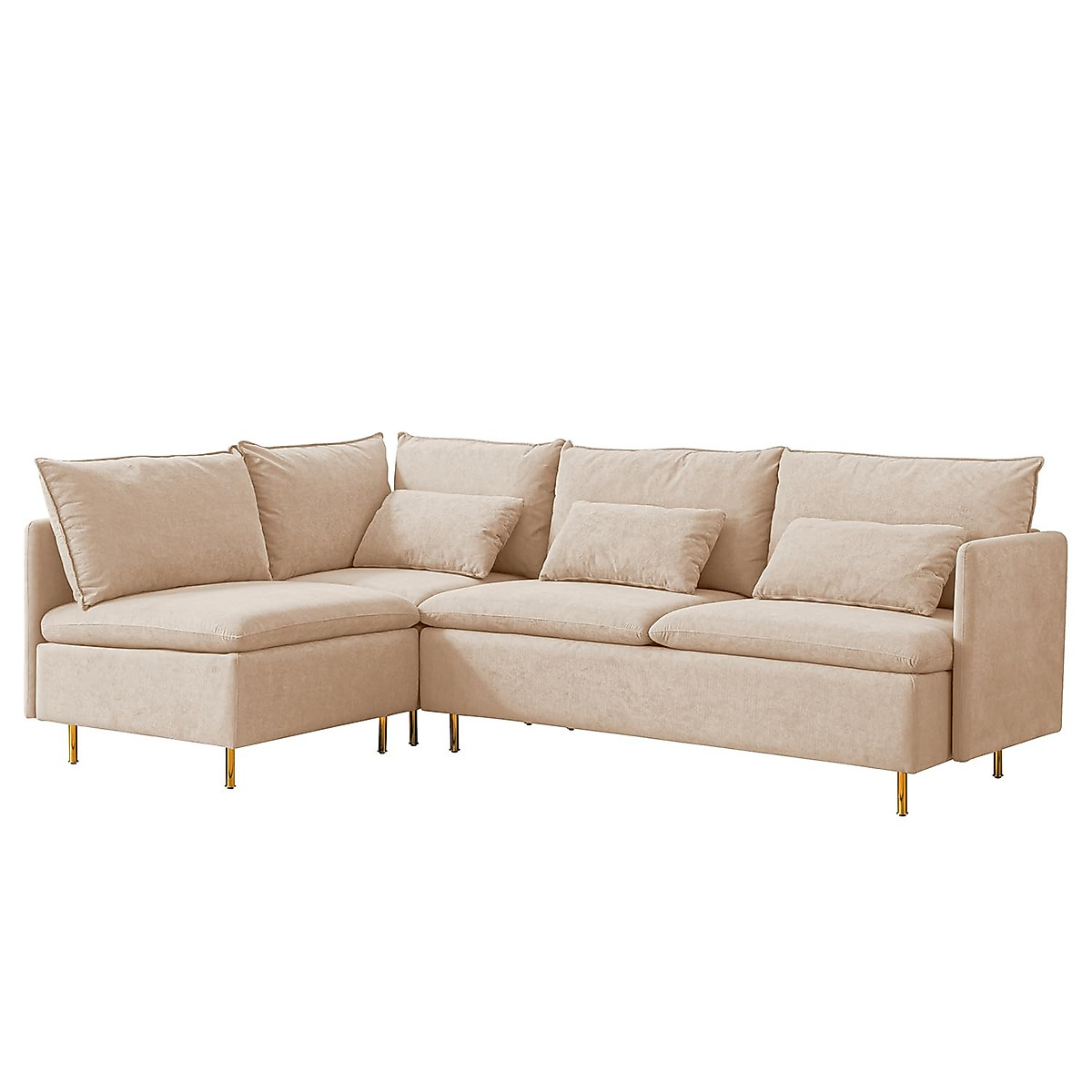 kevinplus 90.9'' Modern Sectional Sofa Couch for Living Room, Modular L-Shaped Corner Sofa Couch 3- Seat for Apartment Studio Home Office, Metal Leg and Cotton Linen Fabric, Beige