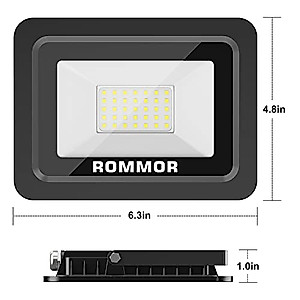 ROMMOR 60W LED Flood Light, 6000LM IP66 UL Approved Plug Waterproof Outdoor LED Daylight White Floodlight for Yard, Garden, Garages, Front Porches and More(60W*1Pack)