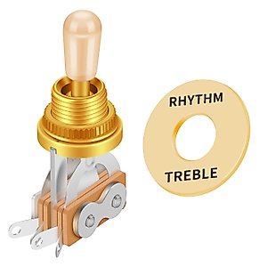 SAPHUE Guitar 3 Way Toggle Switch Position Short Straight Gold Top Gold Knobs for Gibon Epiphone Les Paul Electric Guitar Parts Pickup Selector kit with Plate Rhythm Treble Washer Ring Gold/Black