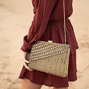 Clutch Purse for Women - Rhinestone Evening Handbag - Crystal Crossbody Bags for Wedding Party Bridal (Gold)