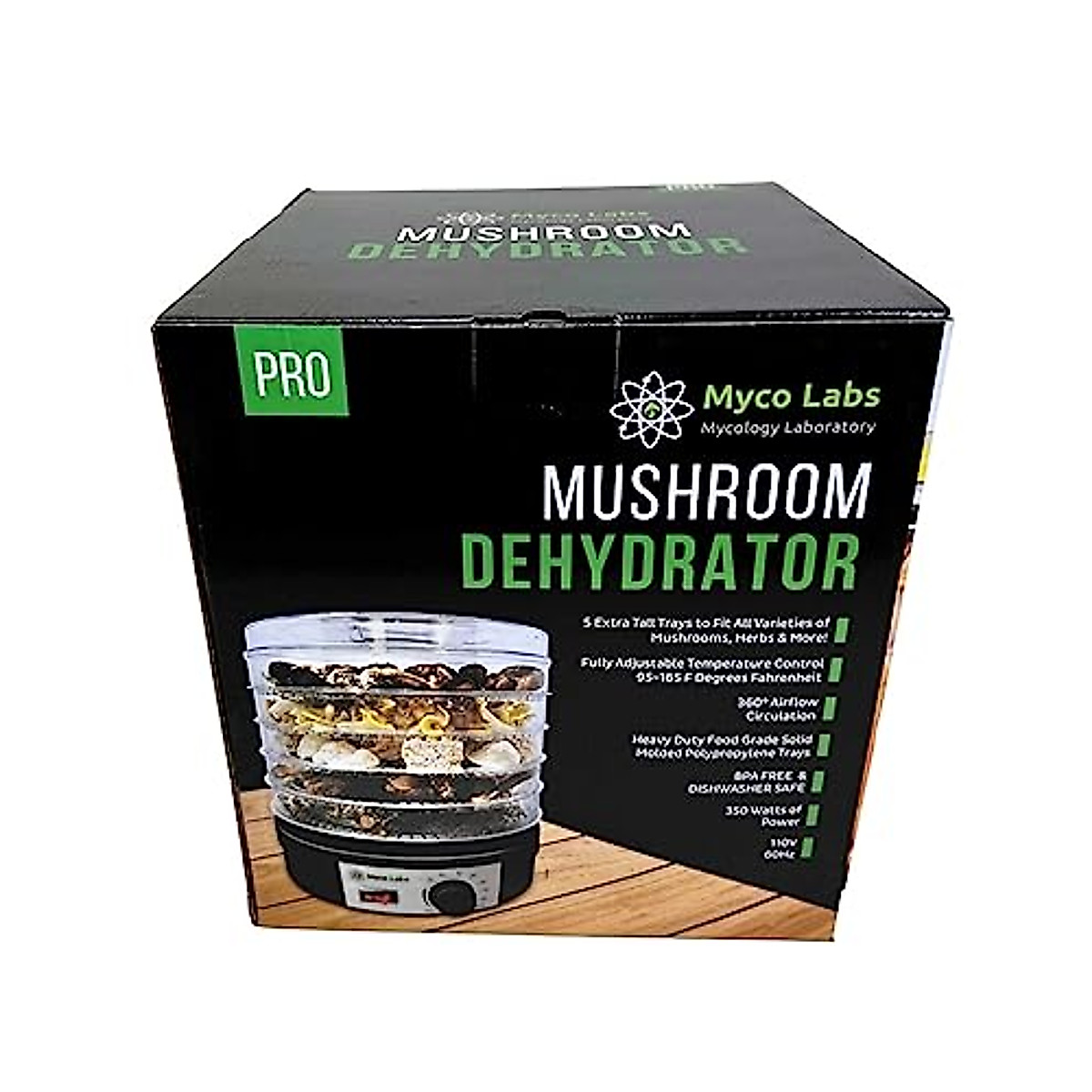 Myco Labs 350 Watt Mushroom Dehydrator with Adjustable Temperature Control and Extra Tall Trays