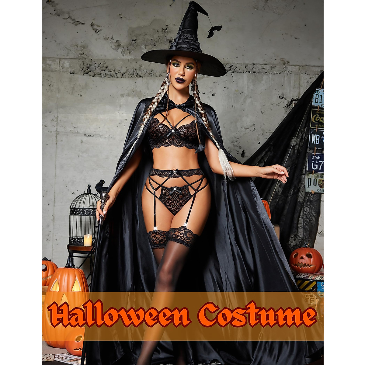 Avidlove Women's Exotic Lingerie Sets with Garter Belts Lace Bra and Panty Sexy Two Piece Negligee,Black,M