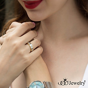 555Jewelry 6mm Wide Stainless Steel CZ Rings for Women, CZ Rings for Women, Unisex Cubic Zirconia Wedding Band, CZ Engagement Rings for Women & Men, Silver & Gold, Size 5