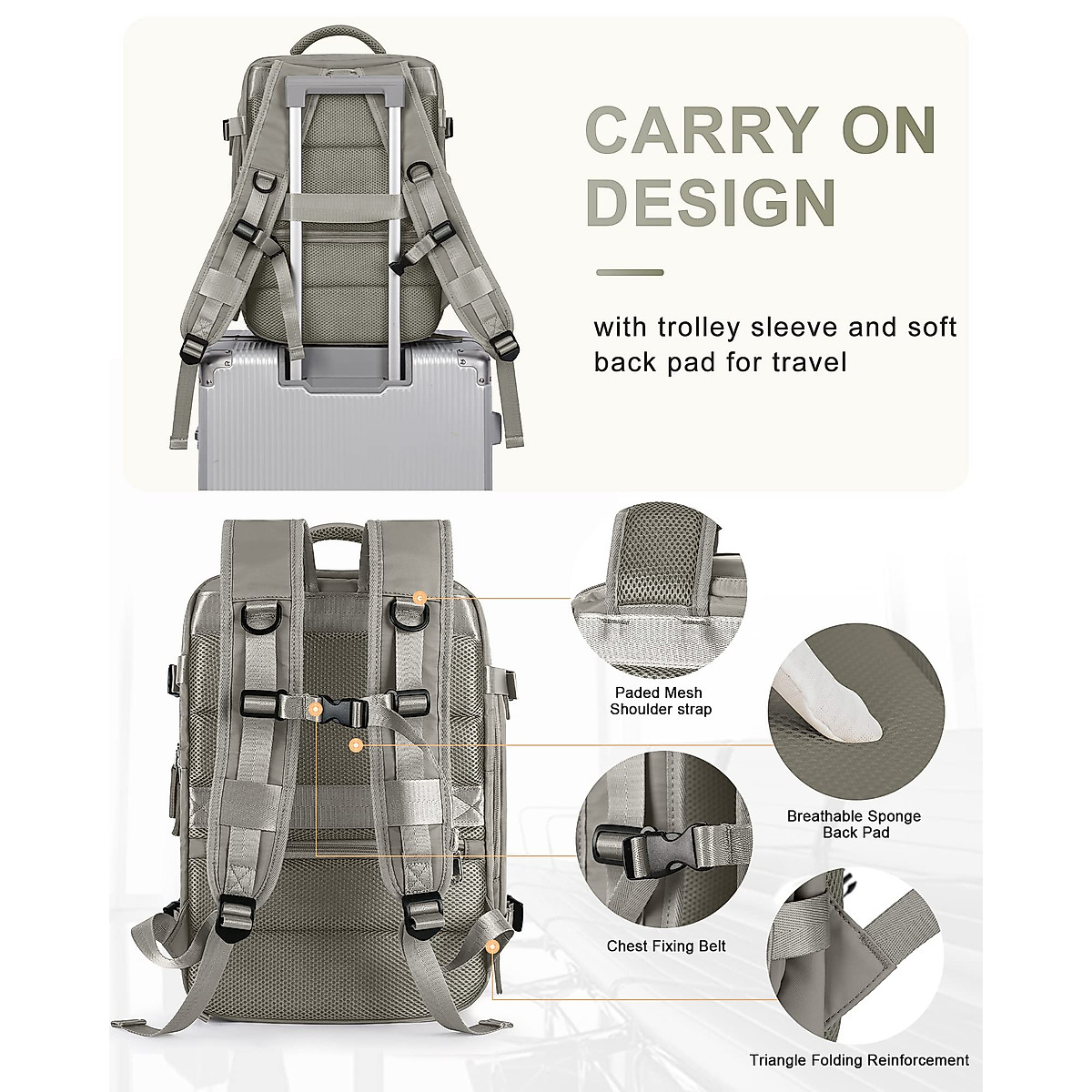 winspansy Large Travel Backpack for Women Men Carry on Backpacks Waterproof Flight Approved Personal Item Bags Luggage Backpacks Fit for 17 Inch Laptop Business Work,Mochila de Viaje