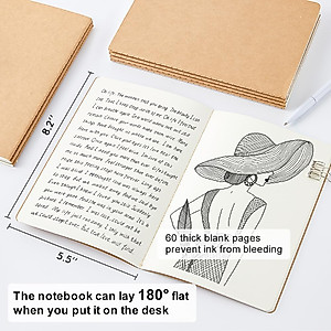 feela 8 Pack Unlined Kraft Paper Notebooks, Blank Journal Note Pad for Drawing Writing, Small Sketchbook Travel Journal Bulk for Women Kids Students Office School Supplies, A5, 60 Pages, 8.3” X 5.5”