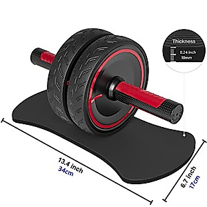 Readaeer Metal Handle Ab Roller Wheel with Knee Pad Abdominal Exercise for Home Gym Fitness Equipment Black & Red