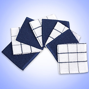 AMOUR INFINI Kitchen Dish Cloths Set of 8 – Highly Absorbent, Super Soft Terry Cotton Dishcloth (12"x12" Inch) Wash & Cleaning Cloths for Kitchen & Dishwashing (Blue)