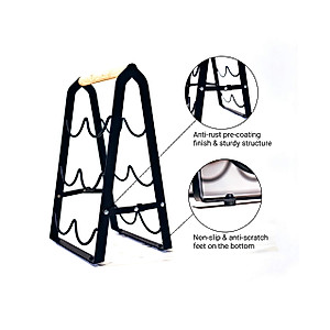 ARTES Countertop Wine Rack - Stackable Wine Holder for 6 Bottles - Metal Wine Racks for Pantry, Cabinet, Home Bar, Wine Cellar in a Three-Tiered Classic Design with Wooden Handle, Black