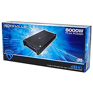 Rockville dB16 8000 Watt Peak/2000w RMS Mono 2 Ohm Amplifier Car Audio Amp, Black 15.1 Pounds