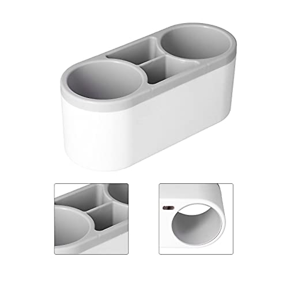 Hair Dryer Holder Wall Mounted Innovative Multifunctional Comb Stand with Stickers Hook Toilet Bathroom 4 Compartments Organizer for Home Hotel (Grey)