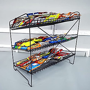 FixtureDisplays® 24" Wide X 14.9" Deep X 23.2" Tall 3-Open-Shelf Wire Rack for Countertop Chips Snack Book Display Organizer Concession Theatre Kitchen Pantry Stand Black 19396-2D