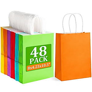 BagDream 48 Pieces Assorted Gift Bags Medium Size Rainbow Colors Kraft Paper Party Favor Gift Bags with Handles for Wedding Brithday 8x4.25x10.5