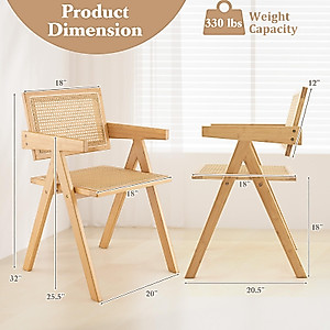 Giantex Boho Cane Dining Chairs Set of 2, Max Load 330 Lbs, Wooden Dining Chairs, Bamboo Accent Armchair for Living Room, Dining Room, Natural