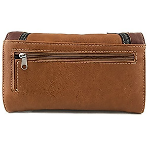 Justin West Concealed Carry Laser Cut Square Concho Embellishment Cross Studded Antique Embroidery Handbag/Wallet/Messenger Purse (Brown Tote and Wallet Set)