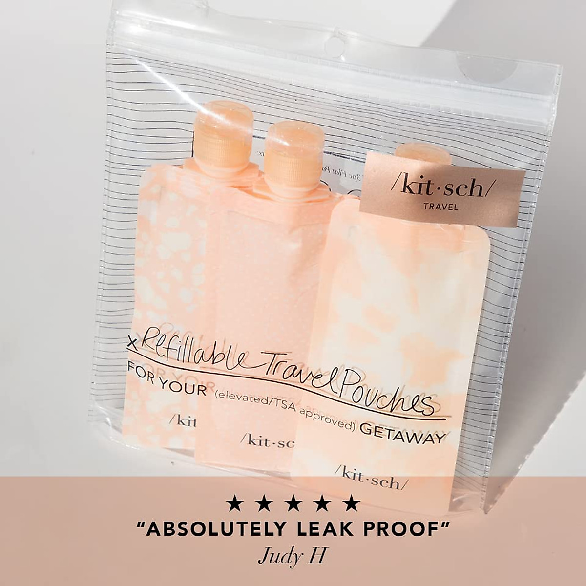 Kitsch Travel Containers - Leak Proof Refillable Squeeze Pouches | TSA Approved Travel Pouches for Toiletries & Shampoo Travel Container | Travel Liquid Container | Travel Tubes, 3oz (Blush)