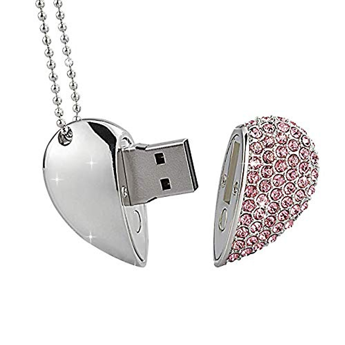 KOOTION Heart-Shape Pendant USB Flash Drive, USB 2.0 Memory Stick with Necklace, Thumb Drive for Photos & Videos, 32G, Pink