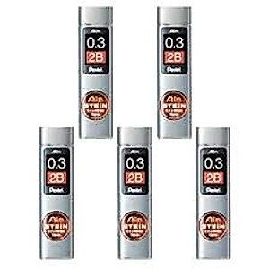 Pentel Ain Mechanical Pencil Leads 0.3mm 2B, 5 Pack/total 75 Leads Value Set