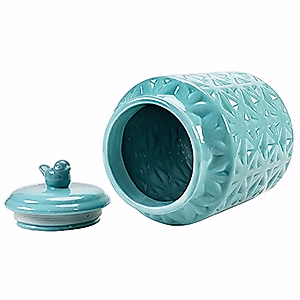 MyGift Vintage Turquoise Ceramic Kitchen Jar with Lid, Cookie Jar Storage Containers Airtight with Embossed Star and Bird Design