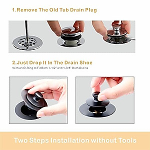 Black Universal Bathtub Drain Stopper Lift and Turn Conversion Kit, Wellup Bath Tub Drain Stopper with Easy to Install, Replaces Tip-Toe and Lift and Turn, Trip Lever drains for Tub (Matte Black)