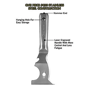ROLLINGDOG 10 in 1 Painter's Tool - 420 Stainless Steel Mirror Polished One Piece Blade And Laser Engraved Handle,3 inch Multifunction Putty Knife Drywall Paint Scraper