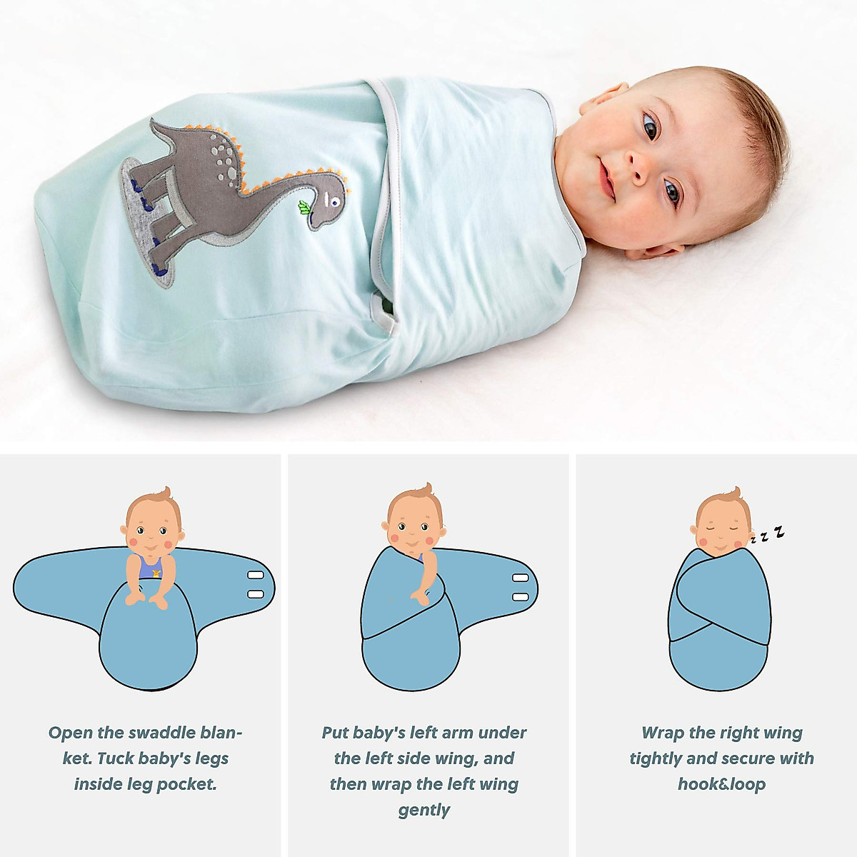 Bedsure Swaddle Blanket Baby Girl Boy, Easy Adjustable, 3 Pack Infant Sleep Sack Wrap Newborn Babies by Comfy Cubs (Small (0-3 Month) Blue White