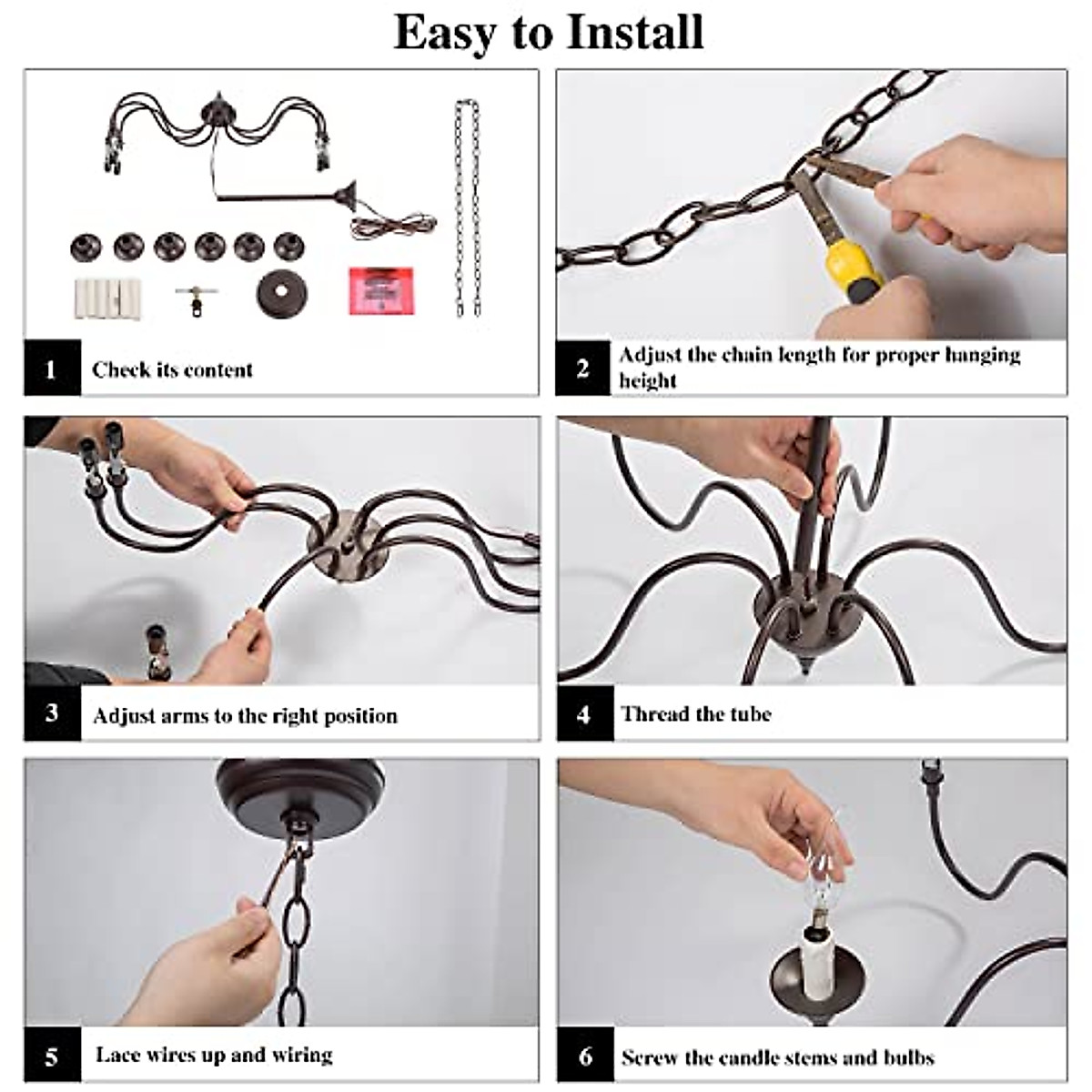 LNC 25.6" Farmhouse Chandelier, 6-Light Fixture for Dining & Living Room, Foyer, Entryway and Bedroom (Oil Rubbed Brown)