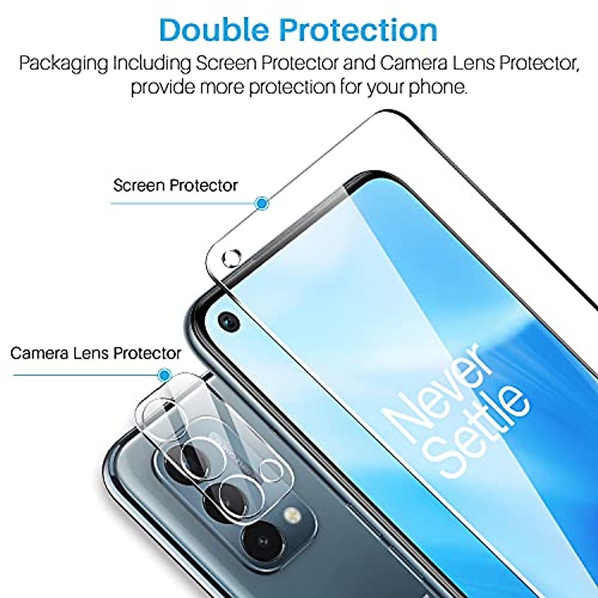 LK [4 Pack] 2 Pack Screen Protector for OnePlus Nord N200 5G + 2 Pack Camera Lens Protector, 9H Tempered Glass Screen Protector with Alignment Frame, Scratch-Resistant, Anti-Fingerprint, Smooth-Touch