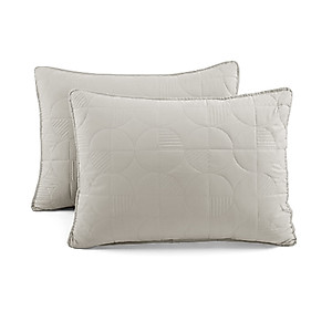 Lush Decor Mid Century Circle Reversible Oversized Cotton 3 Piece Quilt Set, Full/Queen, Gray