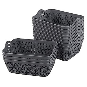 Morcte Mini Storage Basket, Plastic Organization Trays Bins (Grey, Set of 12)