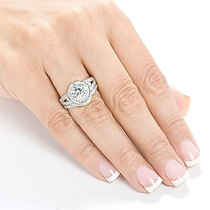 Kobelli Moissanite Halo Low-set Center Bridal Set 2 Carats TW in 14k White Gold, Size 9, White Gold