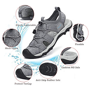 FLARUT Men's Sport Sandals Outdoor Hiking Sandals Closed Toe Mesh Athletic Lightweight Trail Walking Casual Sandals Water Shoes (C-Gray,40)