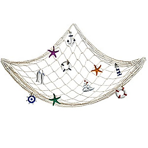 Fish Net Decorative Natural Party Decorations with DIY Accessory, Mediterranean Decor for Pirate, Hawaiian, Mermaid, Under The Sea, Ocean Themed Party, Classroom Cotton Crafting Supplies-DIY Kit