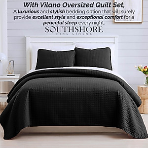 Southshore Fine Living, Inc. Twin Quilt Bedding Set, Soft Brushed Microfiber Coverlet, Stain and Pet Hair Resistant Bedding, XL/Twin Black Quilt Comforter Set/Bedspread with 1 Pillow Sham, Black